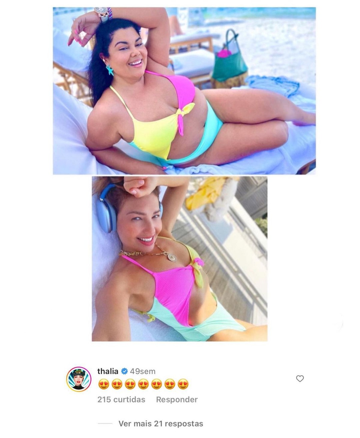 Fabiana Karla posa com biquíni igual a da cantora Thalia: 'Sintonia'