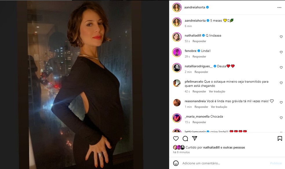 Andreia Horta publica foto de barriguinha da gravidez e encanta seguidores: '5 meses'
