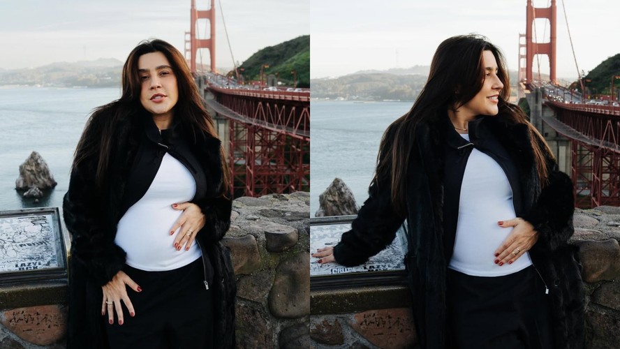 Grávida, Lauana Prado posa com look justinho em São Francisco e arranca ...