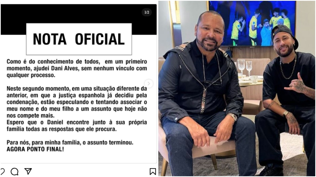 Pai de Neymar nega ajuda a Daniel Alves em carta aberta: 'Para nós o ...