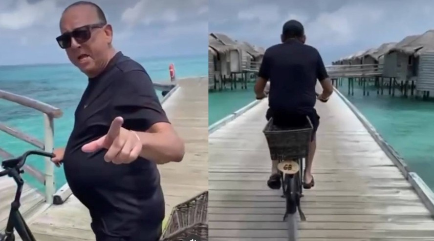 Galvão Bueno dá volta de bike nas Maldivas: 'Achou que o velhinho não daria conta?'