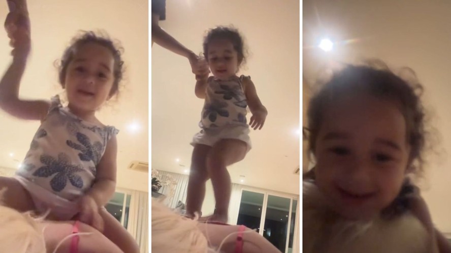 Karoline Lima mostra filha caminhando nela em massagem e a ‘atacando ...