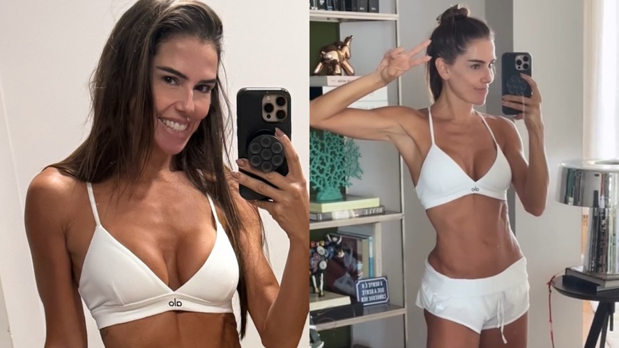 De mini short e top branco, Deborah Secco mostra o visual natural após férias e retoma treinos ...