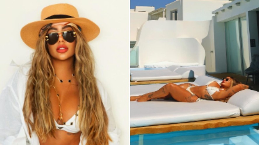 Irmã de Neymar, Rafaella Santos posa de biquíni branco em sua mansão avaliada em R$ 14 milhões
