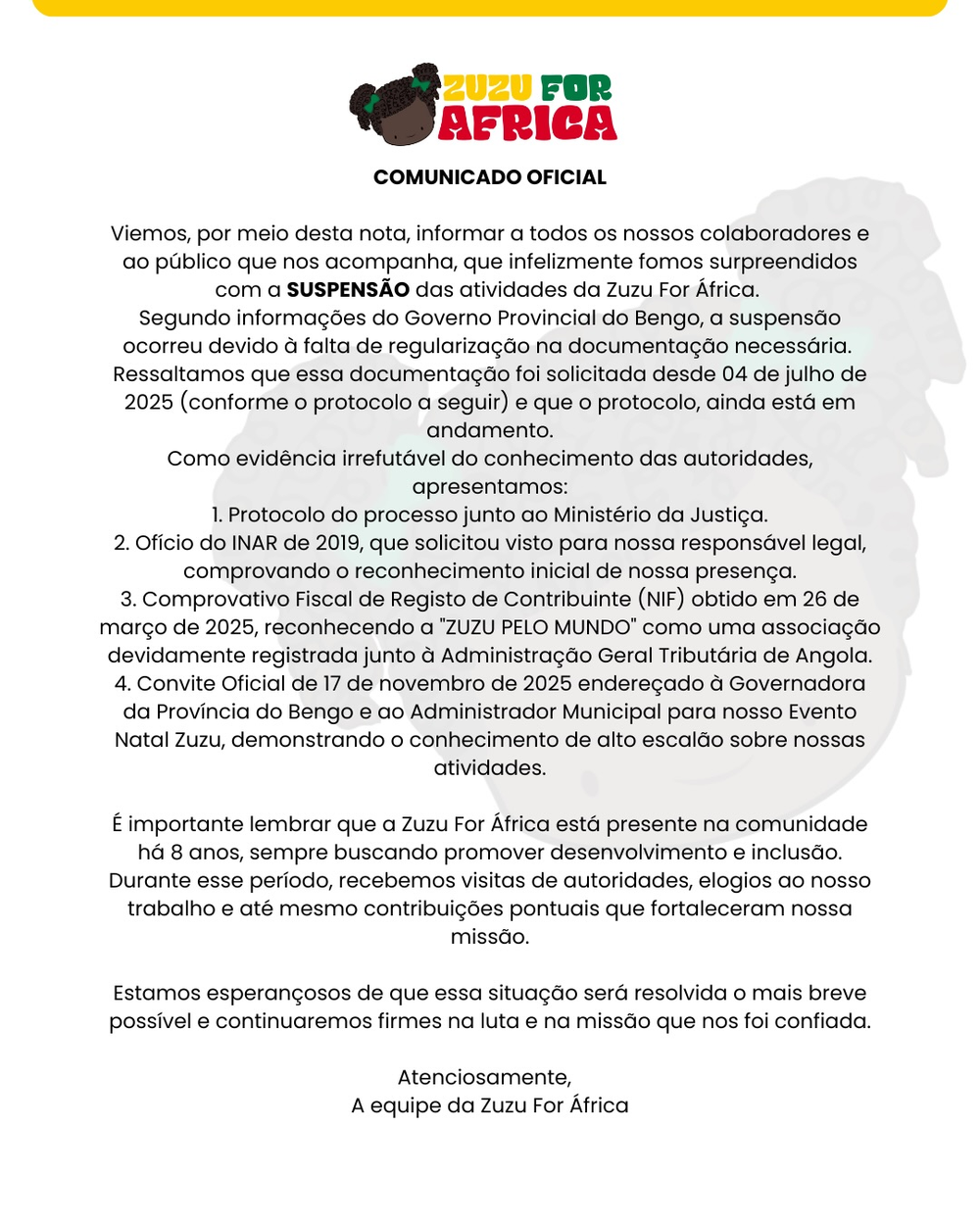 Autoridades de Angola suspendem trabalhos da ONG 'Zuzu for Africa ...