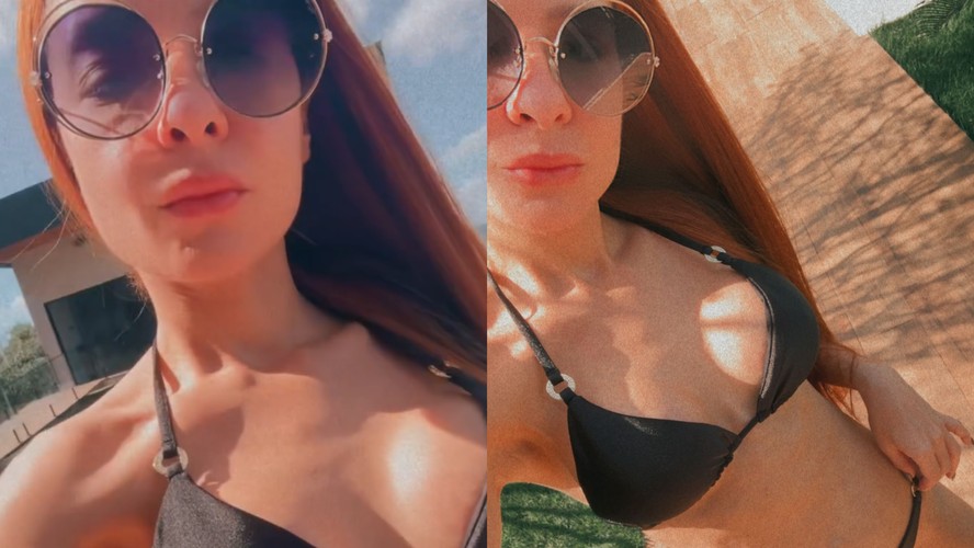 De biquíni preto, Maiara renova bronzeado e curte dia de sol à beira da piscina