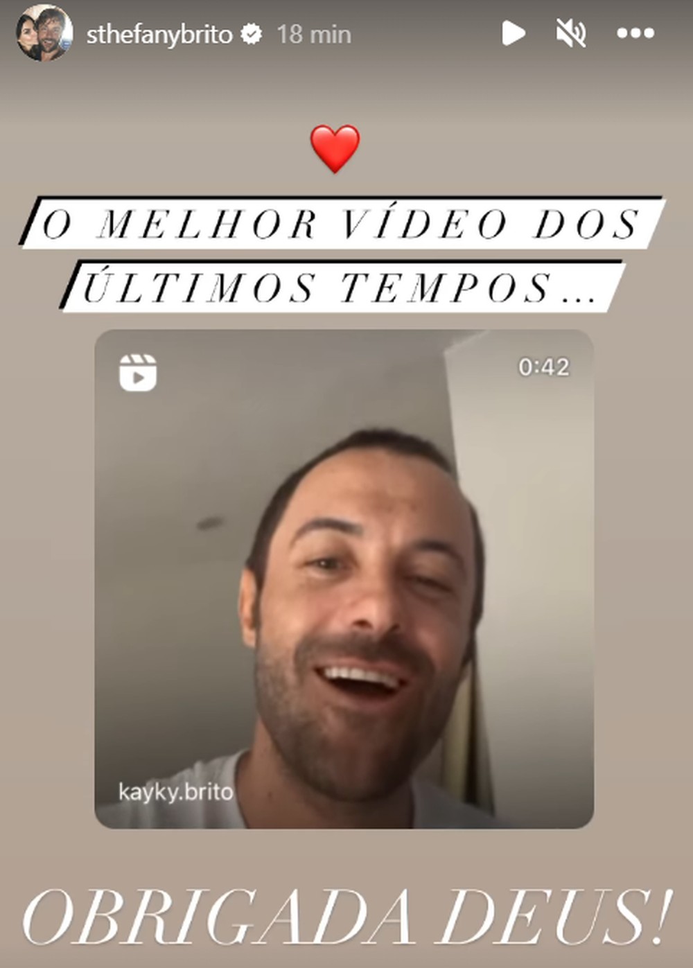 Stefhany Brito reage a vídeo de Kayky Brito pós alta médica: 'O melhor'
