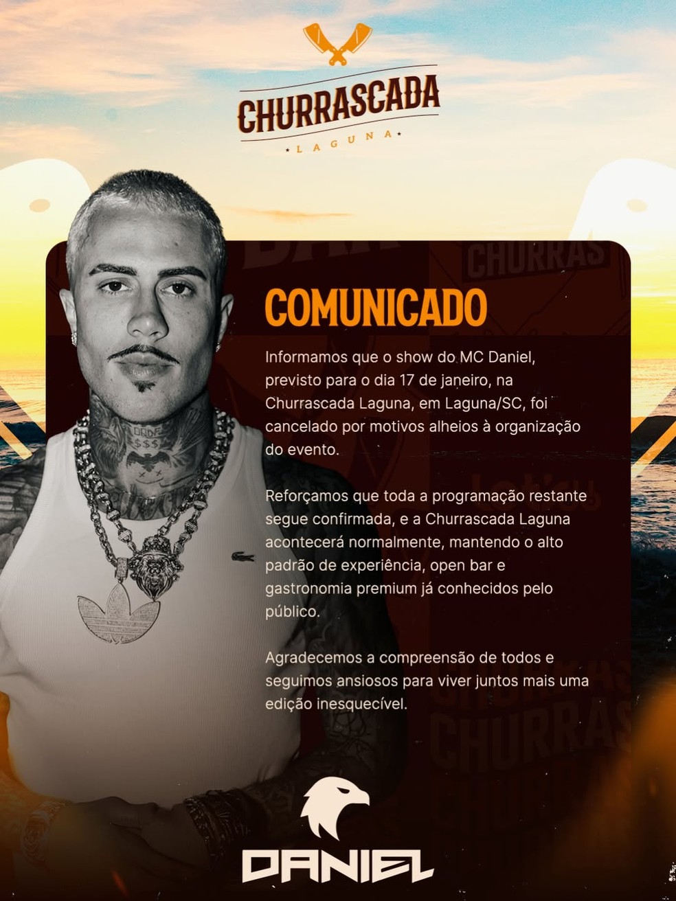 MC Daniel tem terceiro show cancelado após ser exposto pela ex Lorena Maria