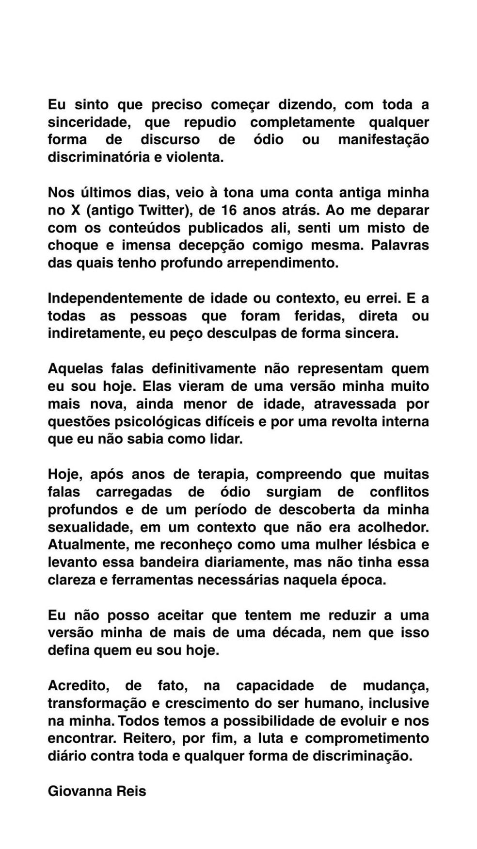 Ex de Alanis Guillen, Giovana Reis pede desculpas após mensagens ...