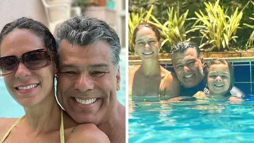 Galã dos anos 90, Maurício Mattar posa com a mulher e a filha caçula ...