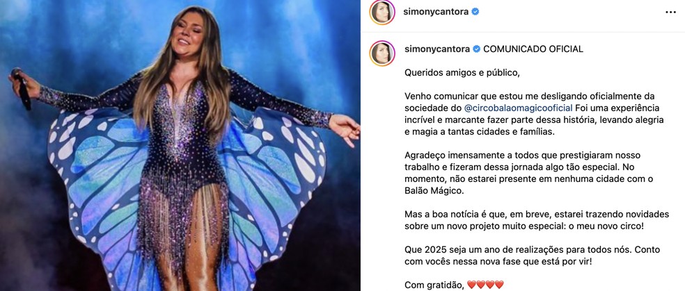 Simony rompe sociedade e anuncia lançamento de circo próprio: 'A vida é ...