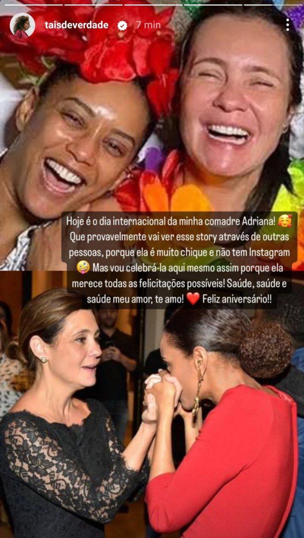 Tais Araújo parabeniza Adriana Esteves e brinca sobre atriz não ter Instagram: 'Vai ver esse ...