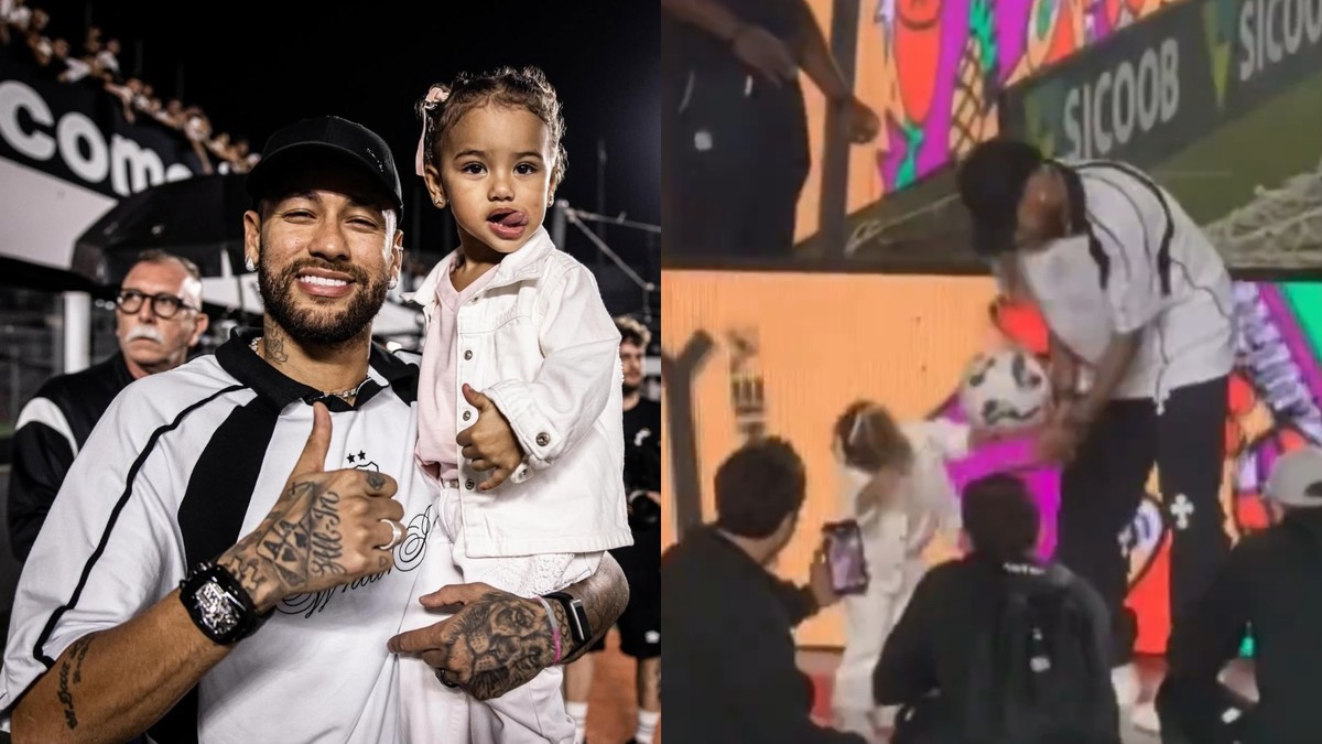Mavie leva bolada durante jogo do Santos e Neymar consola a filha após ...