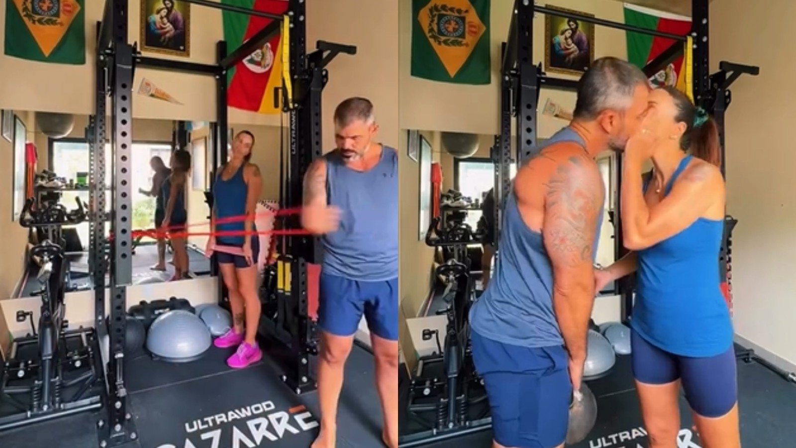 Letícia Cazarré brinca sobre treino em casa com o marido, Juliano ...