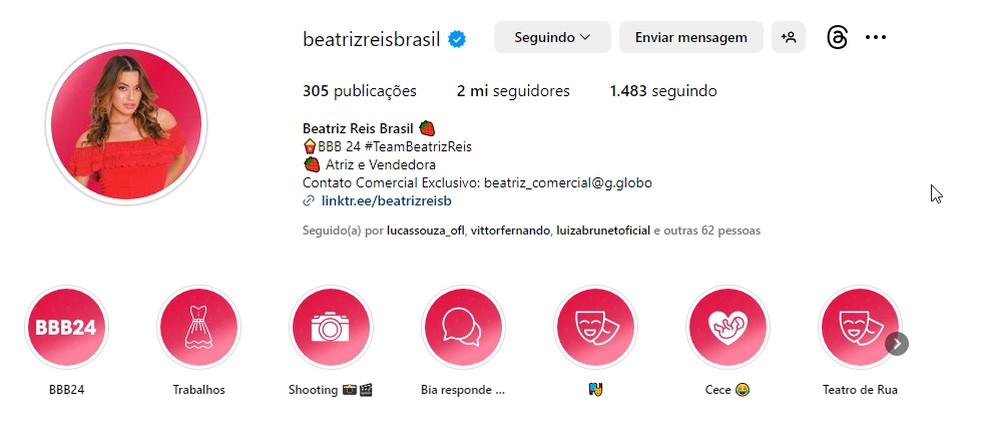 Beatriz Reis é a primeira pipoca do BBB24 a chegar na marca de 2 milhões de seguidores